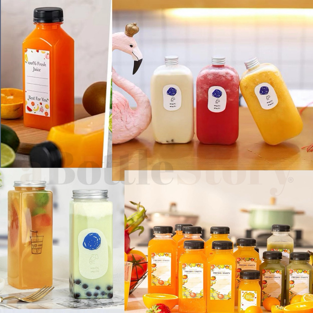 Square PET Plastic Bottle Machi Juice Bottle Milk Tea Milk Juice Honey ...