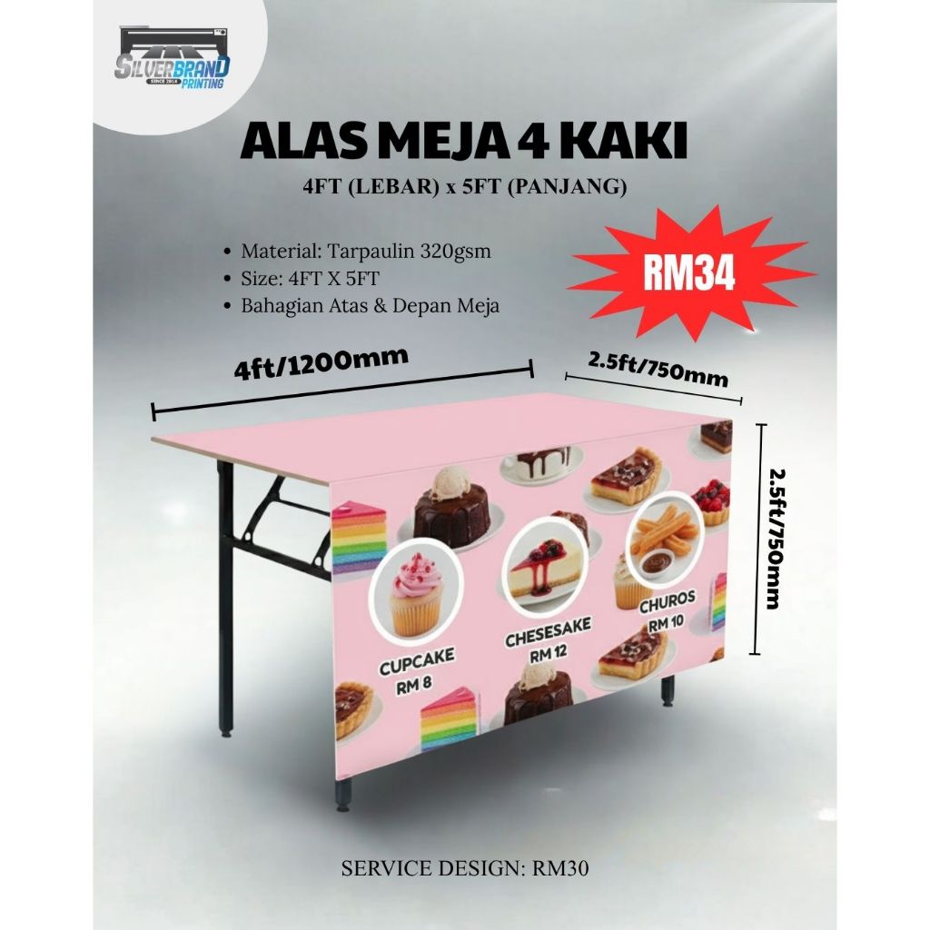 CUSTOM PRINTING BANNER ALAS MEJA GERAI / DESIGN SENDIRI / BANNER NIAGA ...