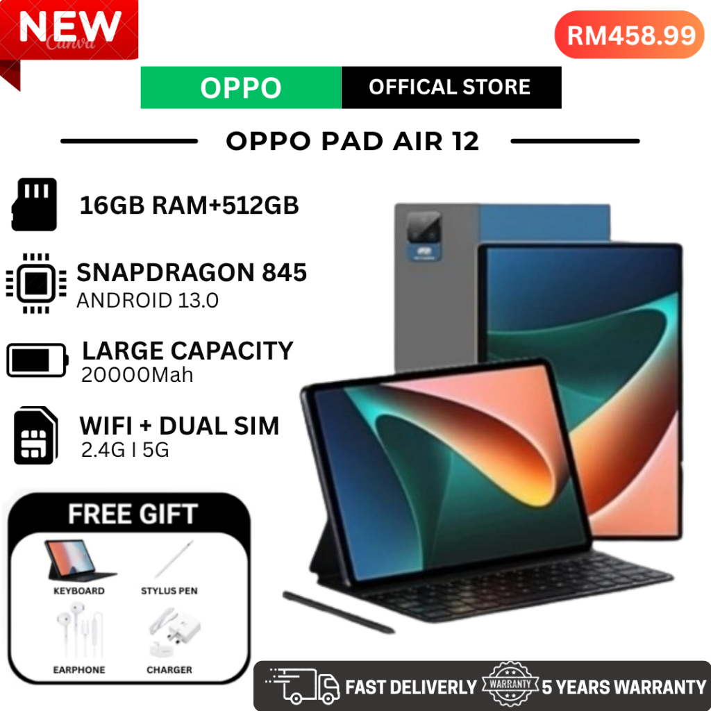🔥OPPO Pad Air 12-inch Big Screen Tablet | 16GB+512GB | 5G Dual SIM ...