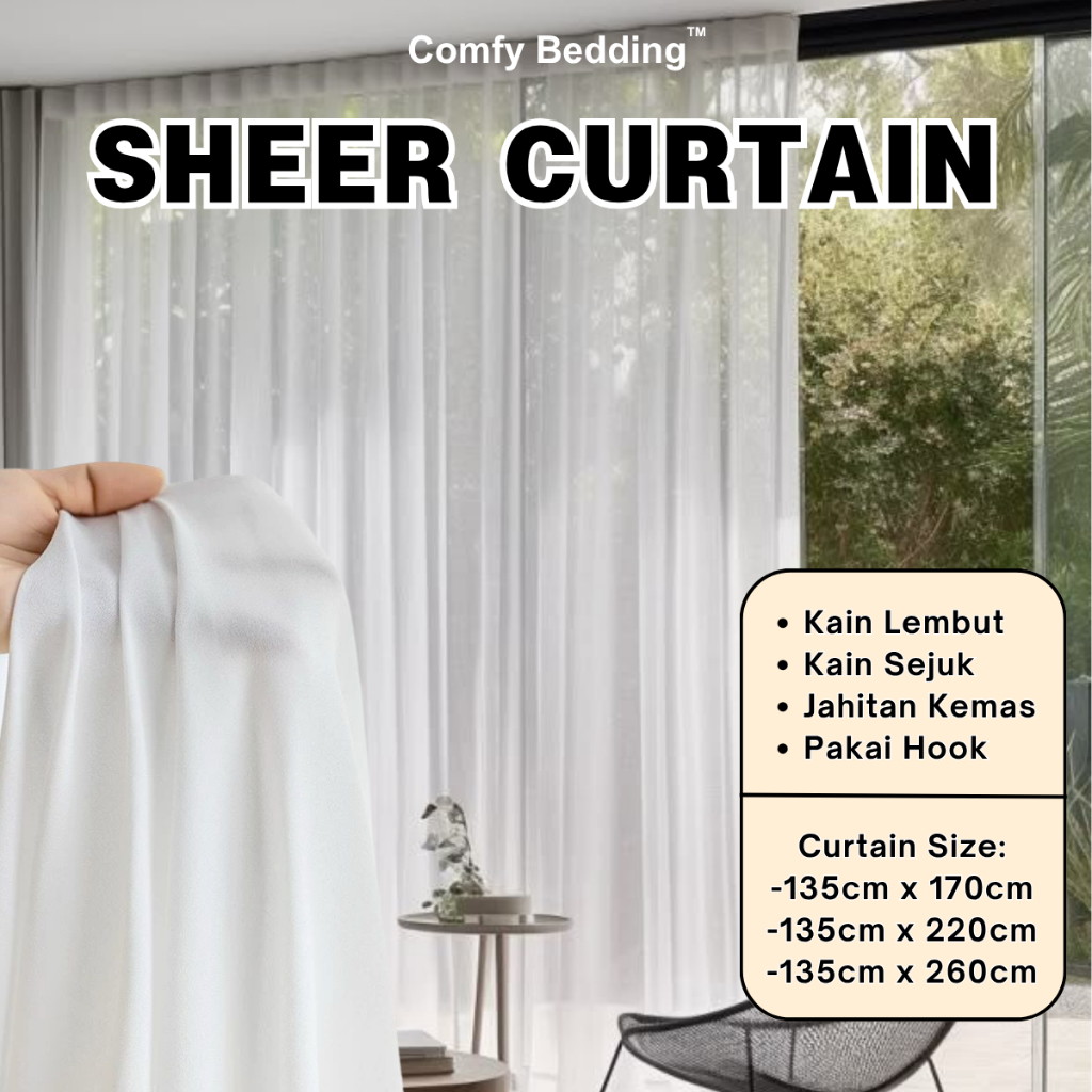 Langsir Putih Sheer Curtain Sliding Door / Window Day Curtain Langsir ...