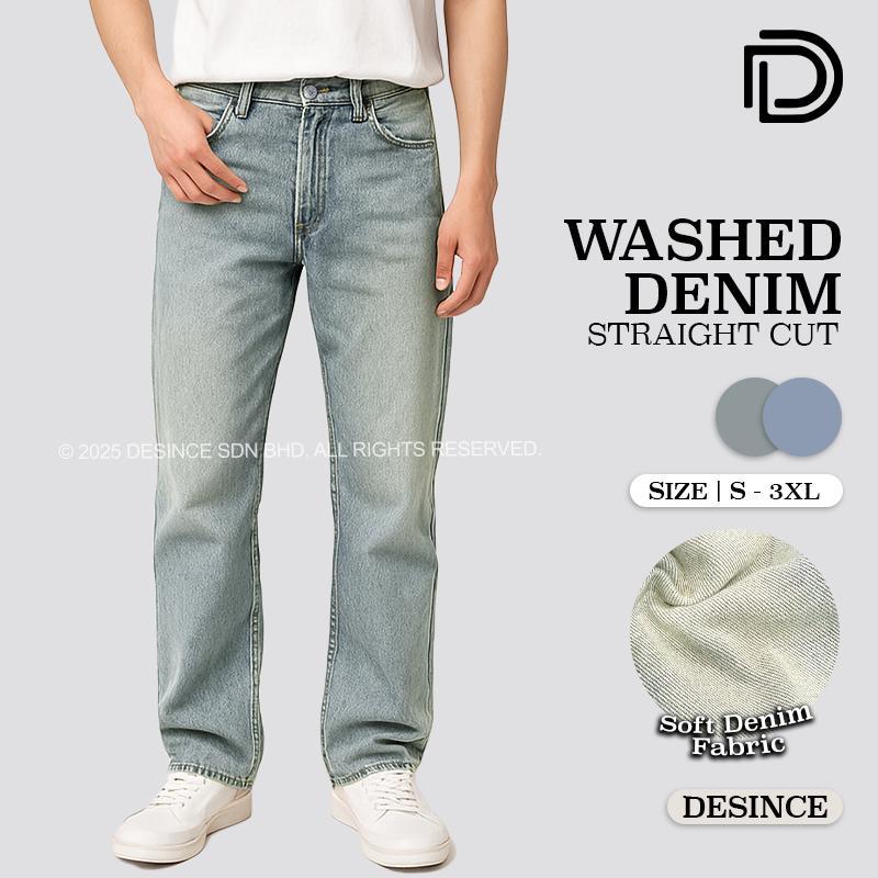DESINCE Men Washed Denim Straight Cut Design Pants Seluar Jeans Lelaki ...