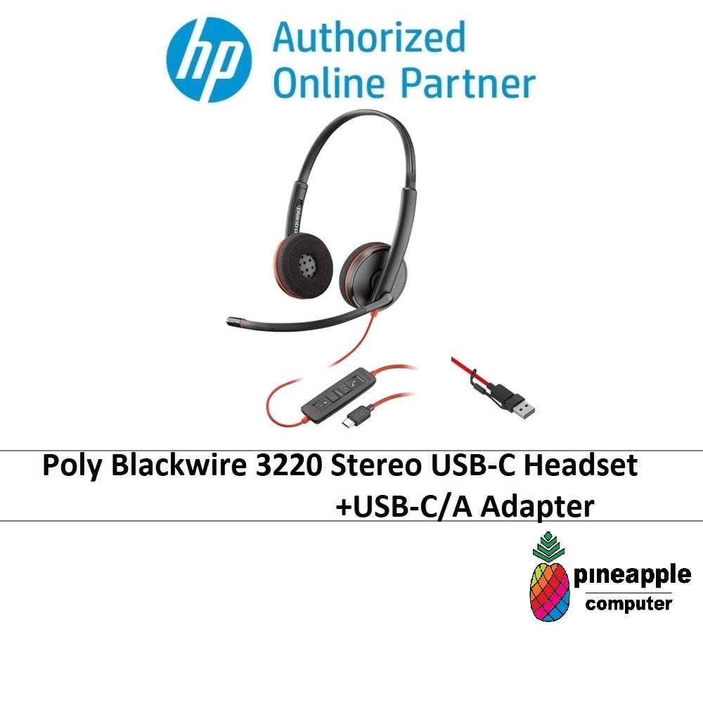 Poly Blackwire 3220 Stereo USB-C Headset +USB-C/A Adapter (93S87AA ...