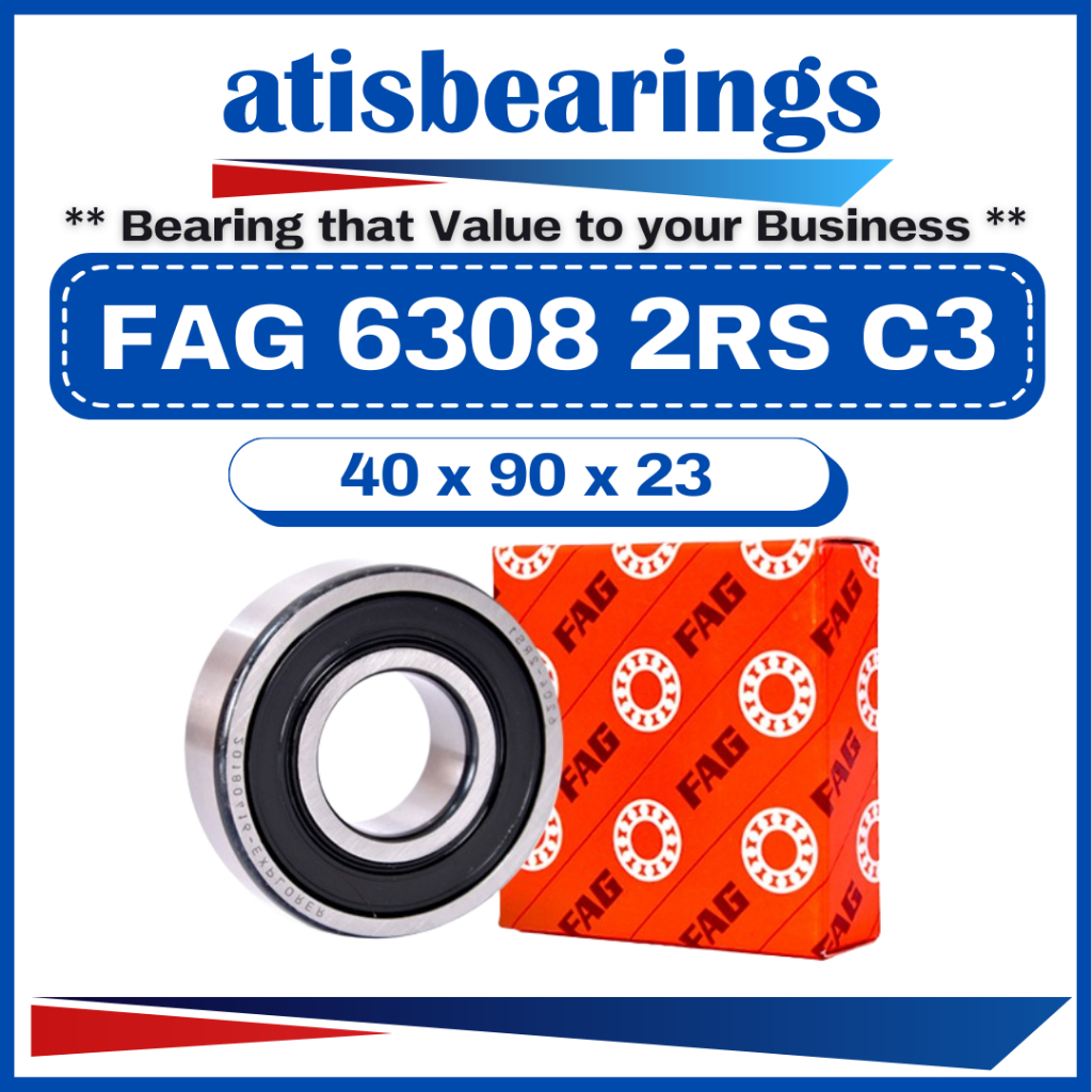 FAG 6308 2RS C3 ( 40 x 90 x 23 ) 100% ORIGINAL Sealed Type Deep Groove ...