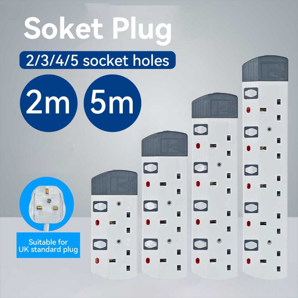 2/3/4/5 Gang 5M Heavy Light Duty Extension Trailing Socket Universal ...