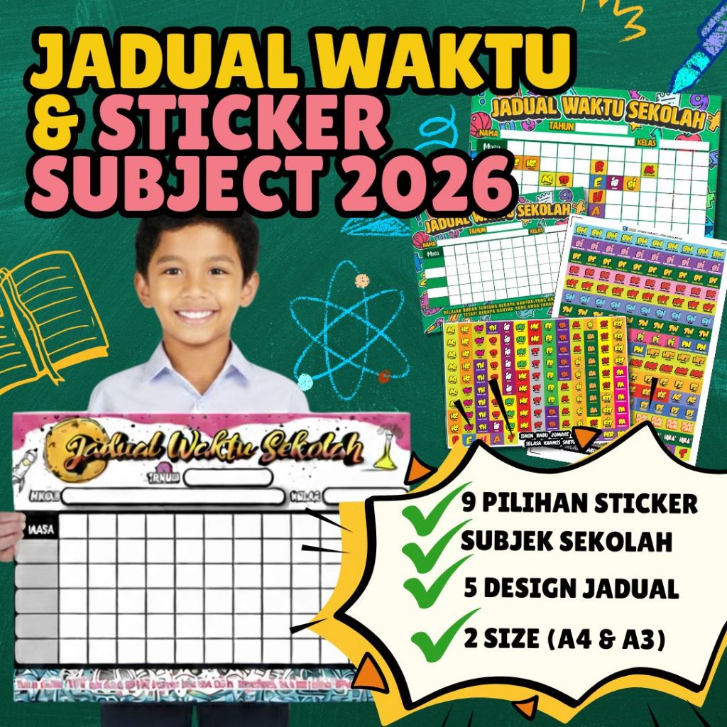 TBF 2026 School Timetable + Subject Sticker | A3 A4 Size | 9 Subject ...