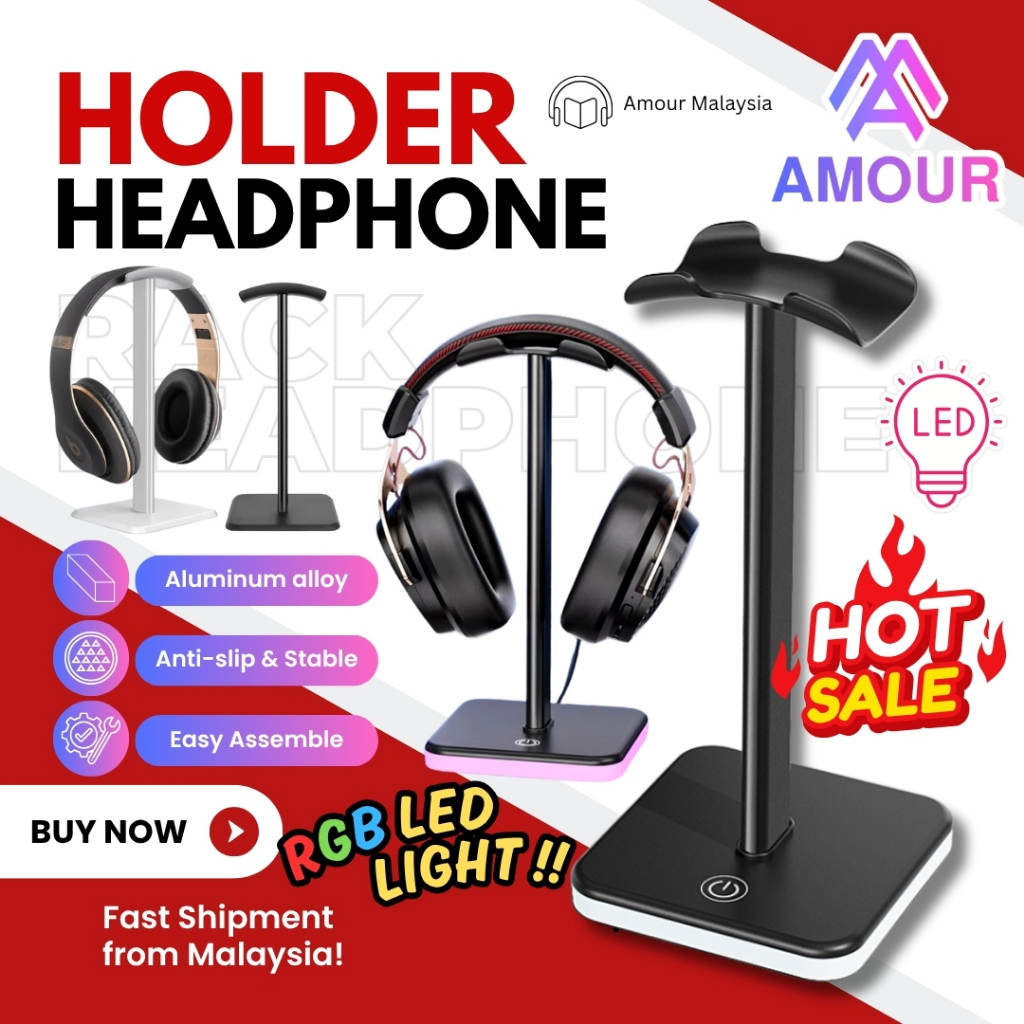 Headphone Stand with RGB Light Headset Holder Curved Headband ...
