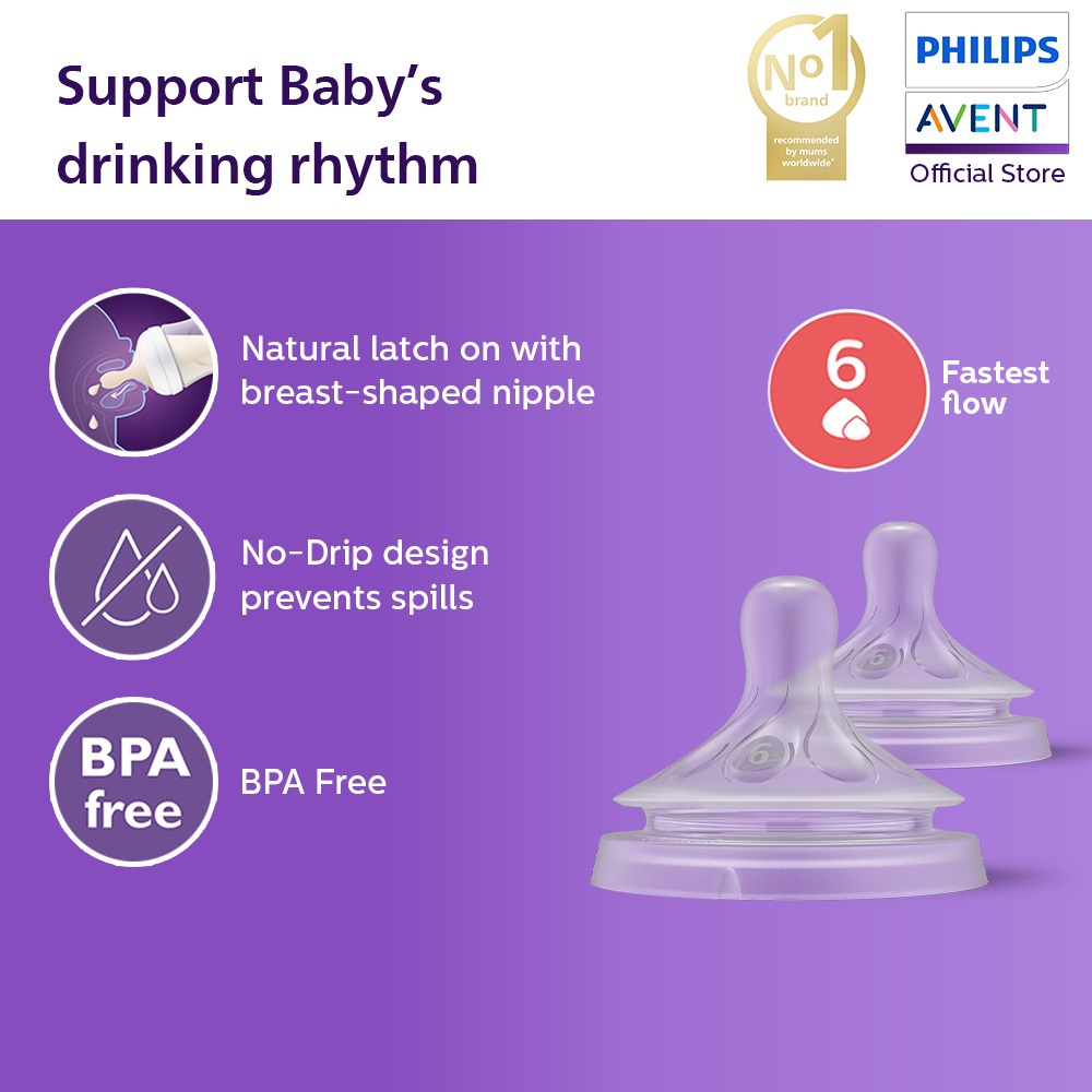 [New] Philips Avent Natural Response Nipple Baby Teat (Flow 6 x 2 pcs ...
