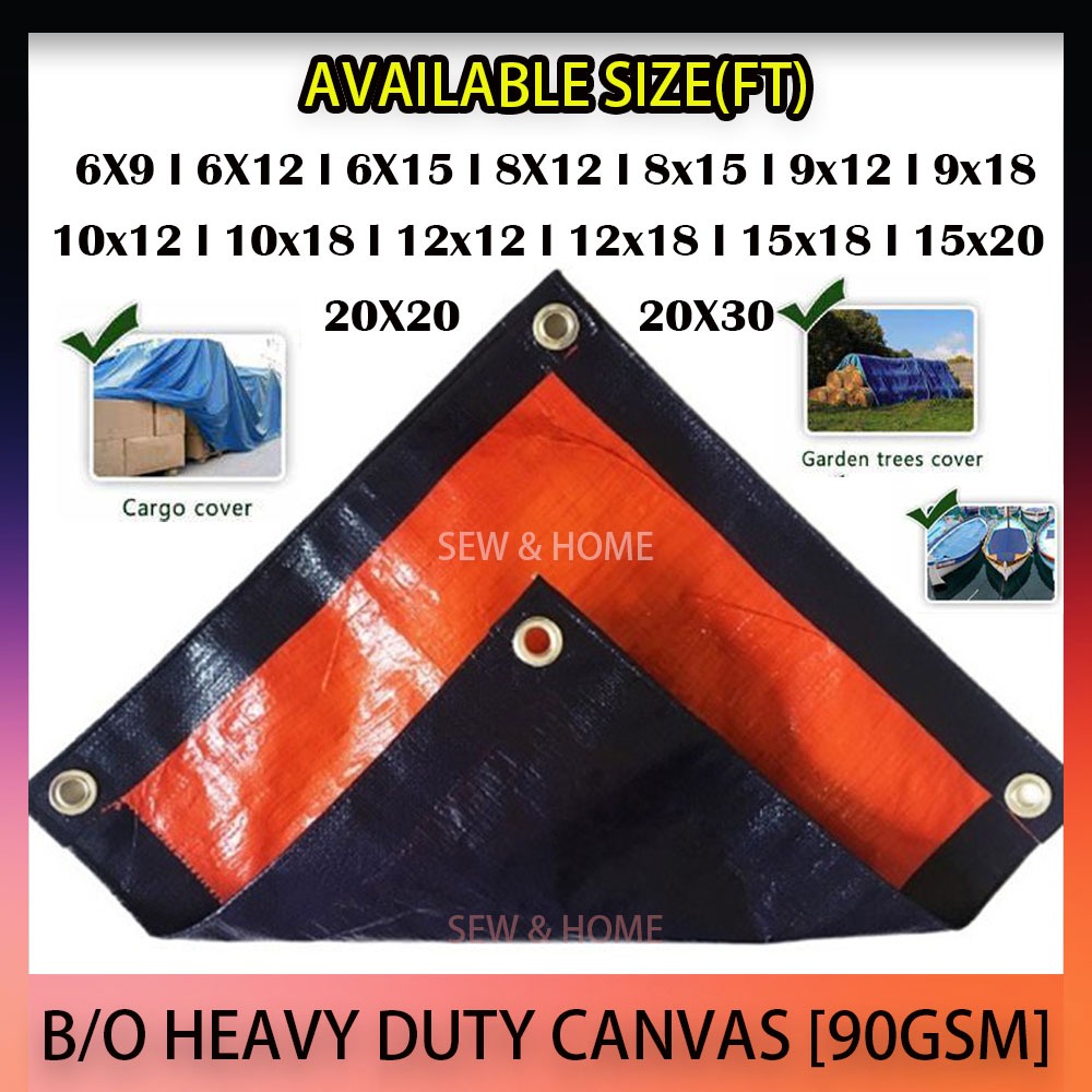 90GSM Heavy Duty Blue Orange Canvas/PE Tarpaulin Sheet/ Kanvas Biru ...
