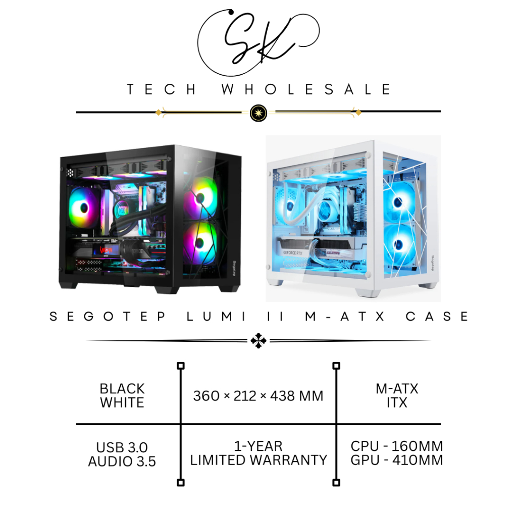 [SK TECH] SEGOTEP LUMI II M-ATX ARGB AQUARIUM GAMING PC CASE (BLACK ...