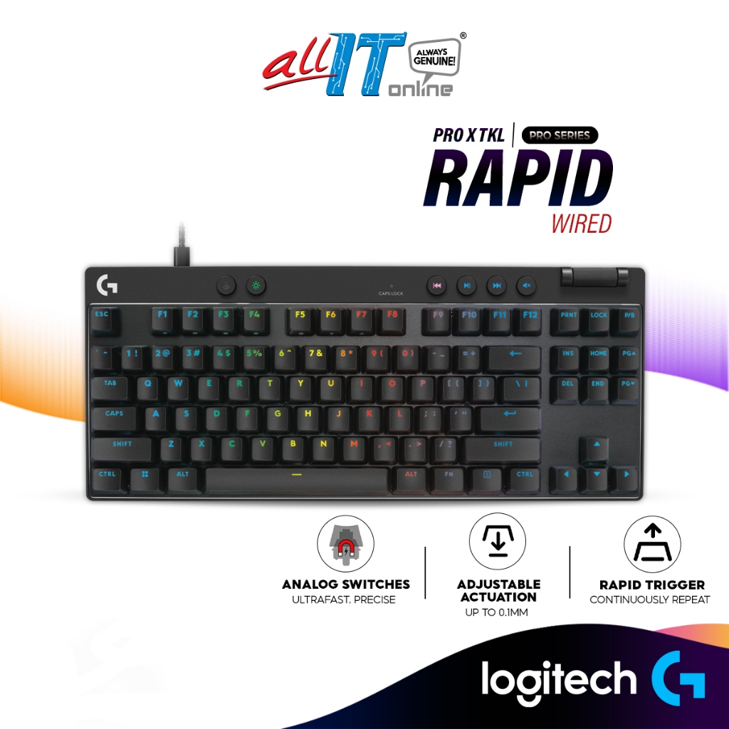Logitech G PRO X TKL RAPID Wired Gaming Keyboard with Analog Switches ...