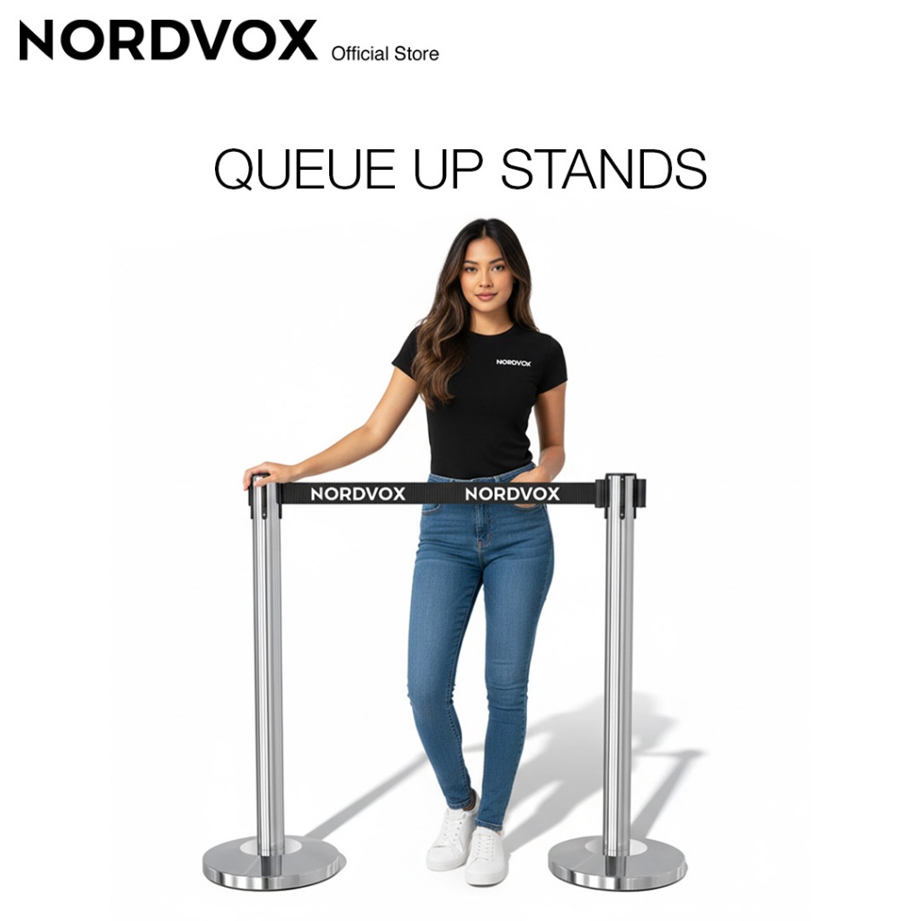 Queue Up Stanchions Stand 3M Belt Stainless Steel/Black Pole (Round/U ...
