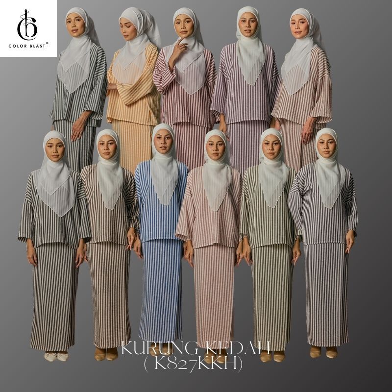 Color Blast Baju Kurung Kedah | Cotton Stripe Raya Plus Size Moden ...