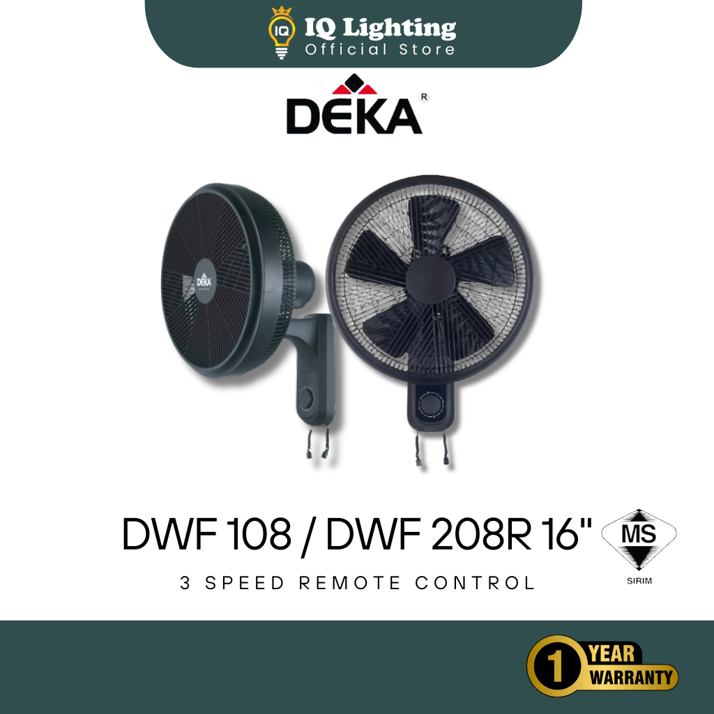 DEKA DWF108 DWF208R 16" 5 Blades Wall Fan 3 Speeds Control with Pull ...