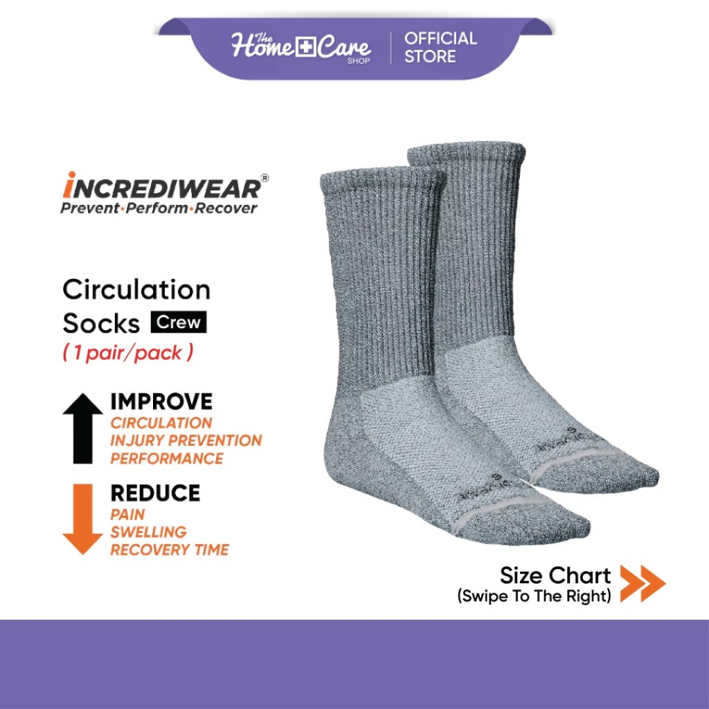 INCREDIWEAR Circulation Socks (Crew- Grey) Pain Relief Blood ...