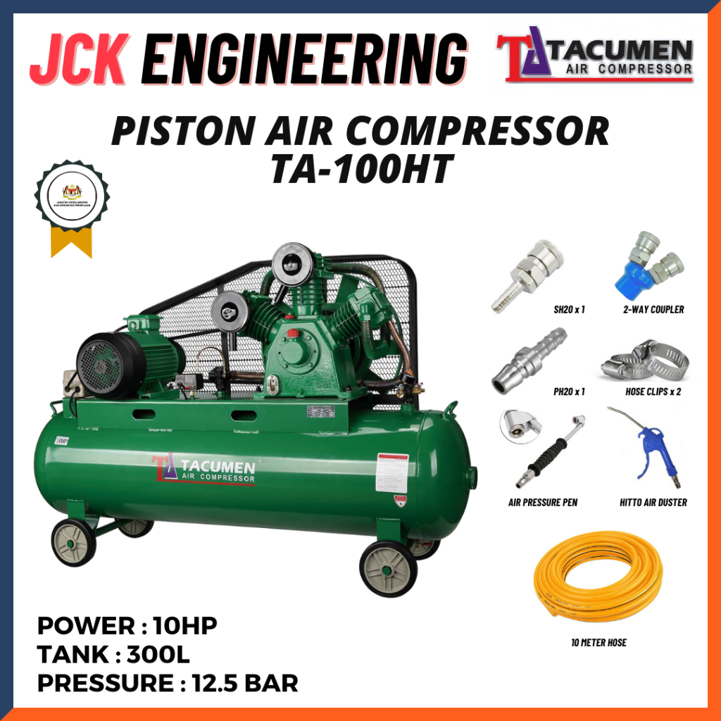 TACUMEN Compressor Kompresor Udara Piston TA-100HT | 10HP | 300L | 12 ...