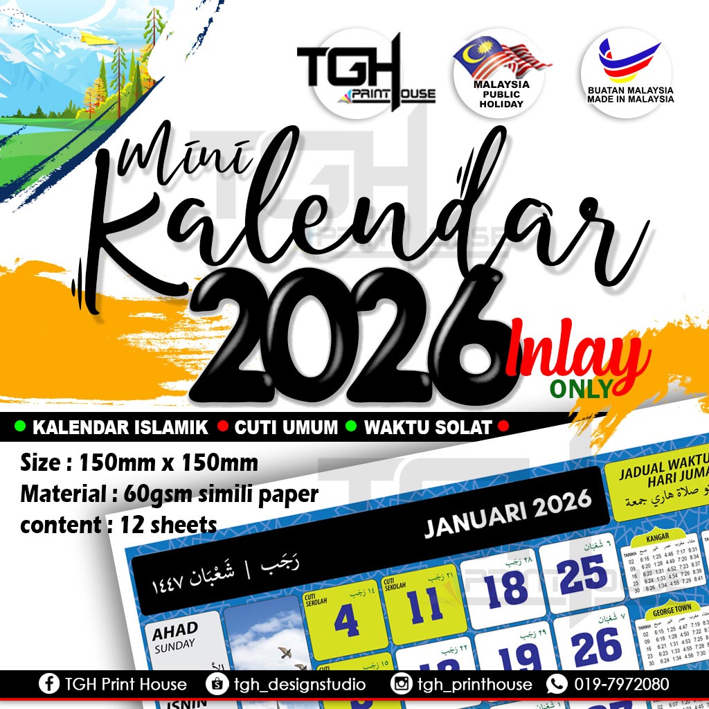ISLAMIC CALENDAR 2026 Sheet | INLAY Mini Kalendar Islamik 2026 ready ...