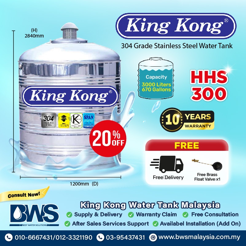 Tangki Air King Kong HHS300 (3000 liters) Stainless Steel Water Tank ...