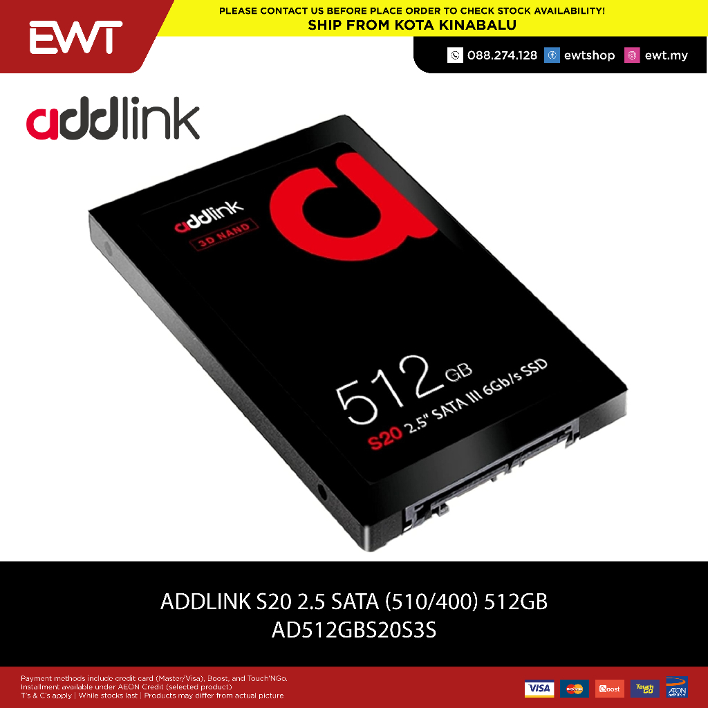 ADDLINK S20 2.5 SATA (510/400) 512GB 100% ORIGINAL | Shopee Malaysia