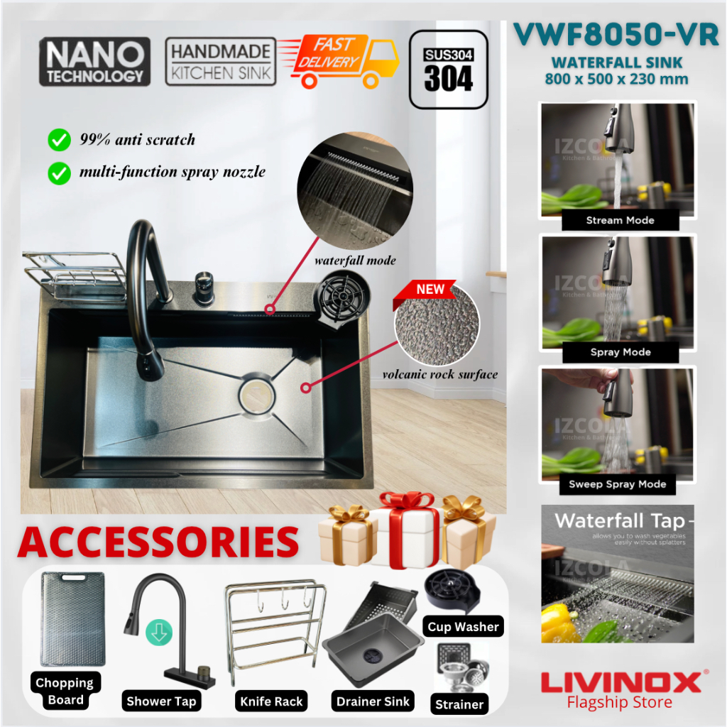NANO KITCHEN SINK WATERFALL VOLCANIC ROCK NANO SUS304 / SINKI AIR ...