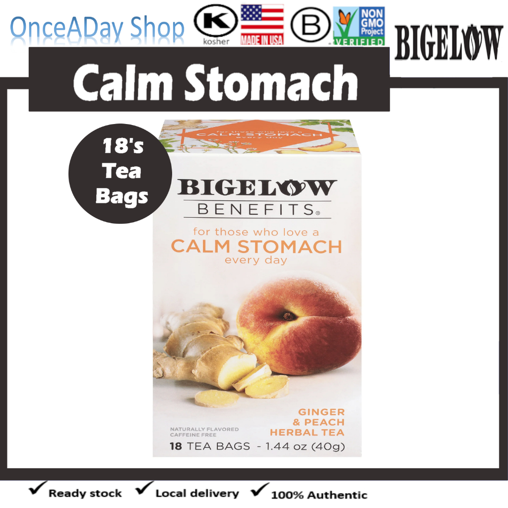 Bigelow Tea, Calm Stomach Tea Ginger & Peach, Caffeine Free, 18 Tea ...