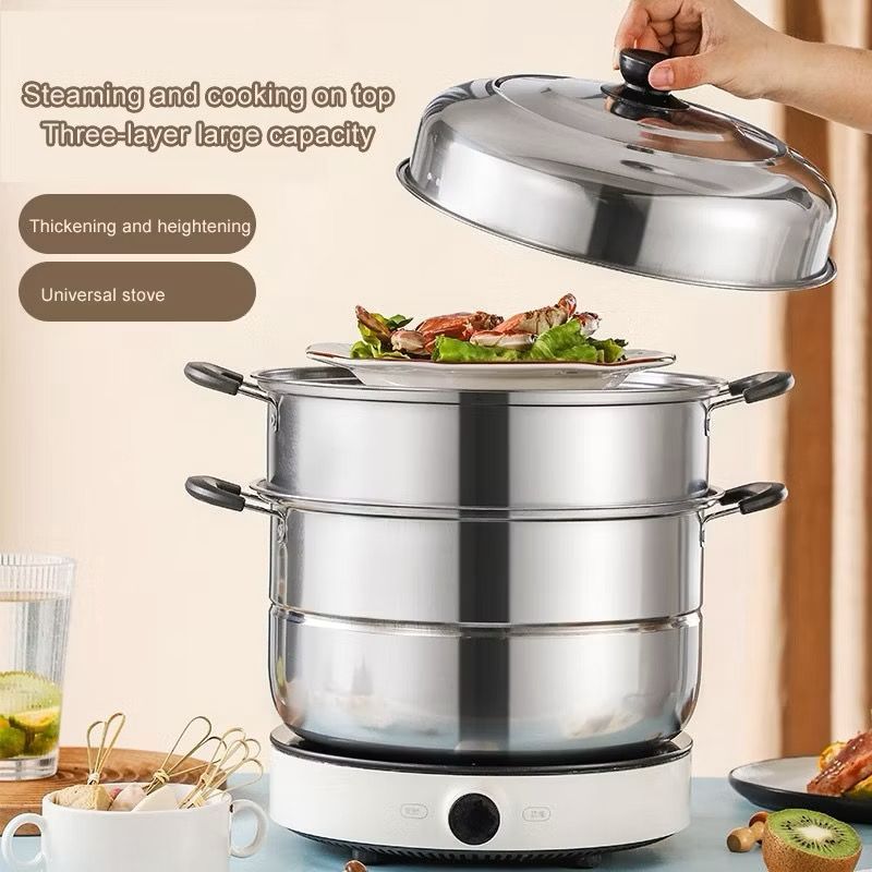 34cm 3 Layers 304 Stainless Steel Steam Pot Steamer Cookware Periuk ...