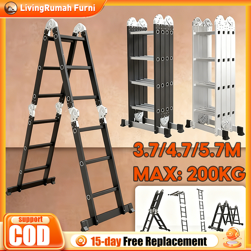 3.7-5.7M Tangga Lipat Heavy Duty Aluminium Ladder Foldable Multipurpose ...