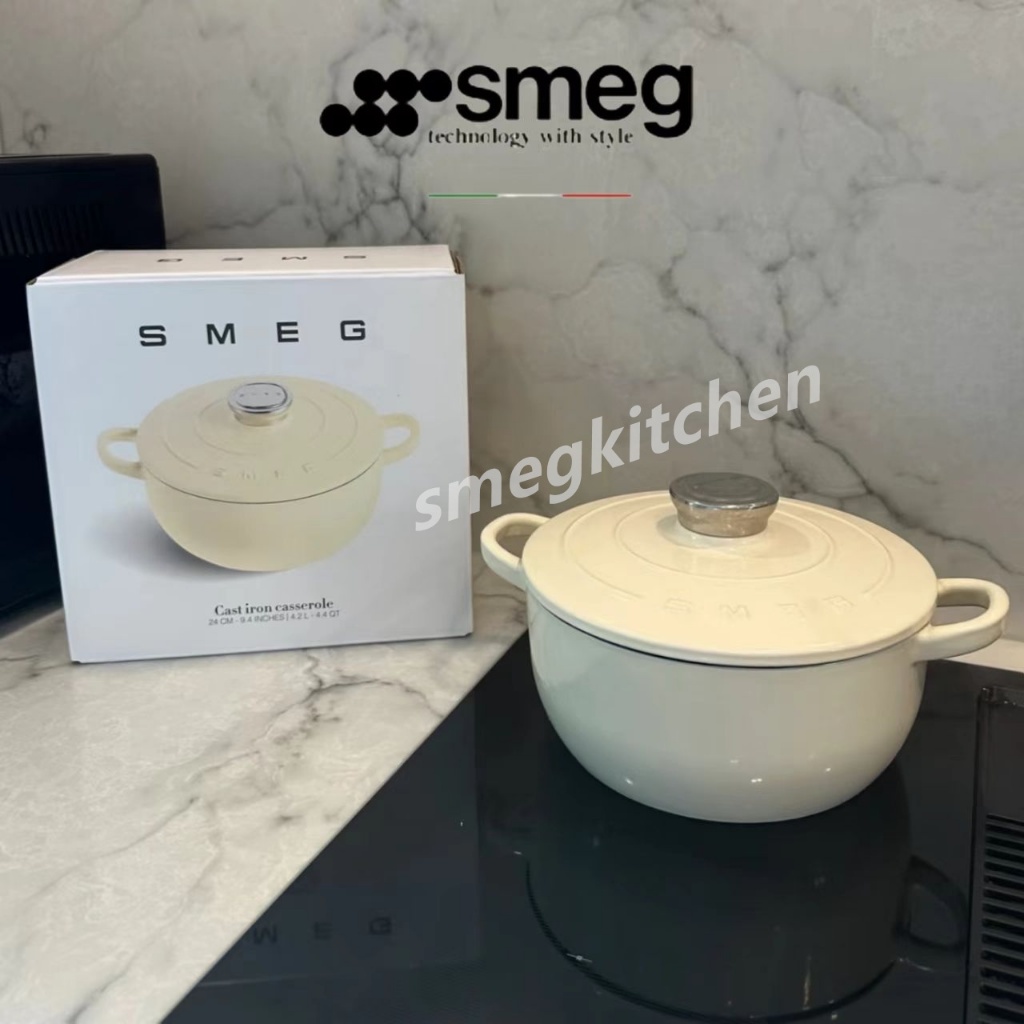 SMEG Enamel Pot cast iron pot Soup Pot 24cm Food Pot Double Ear Stewed ...