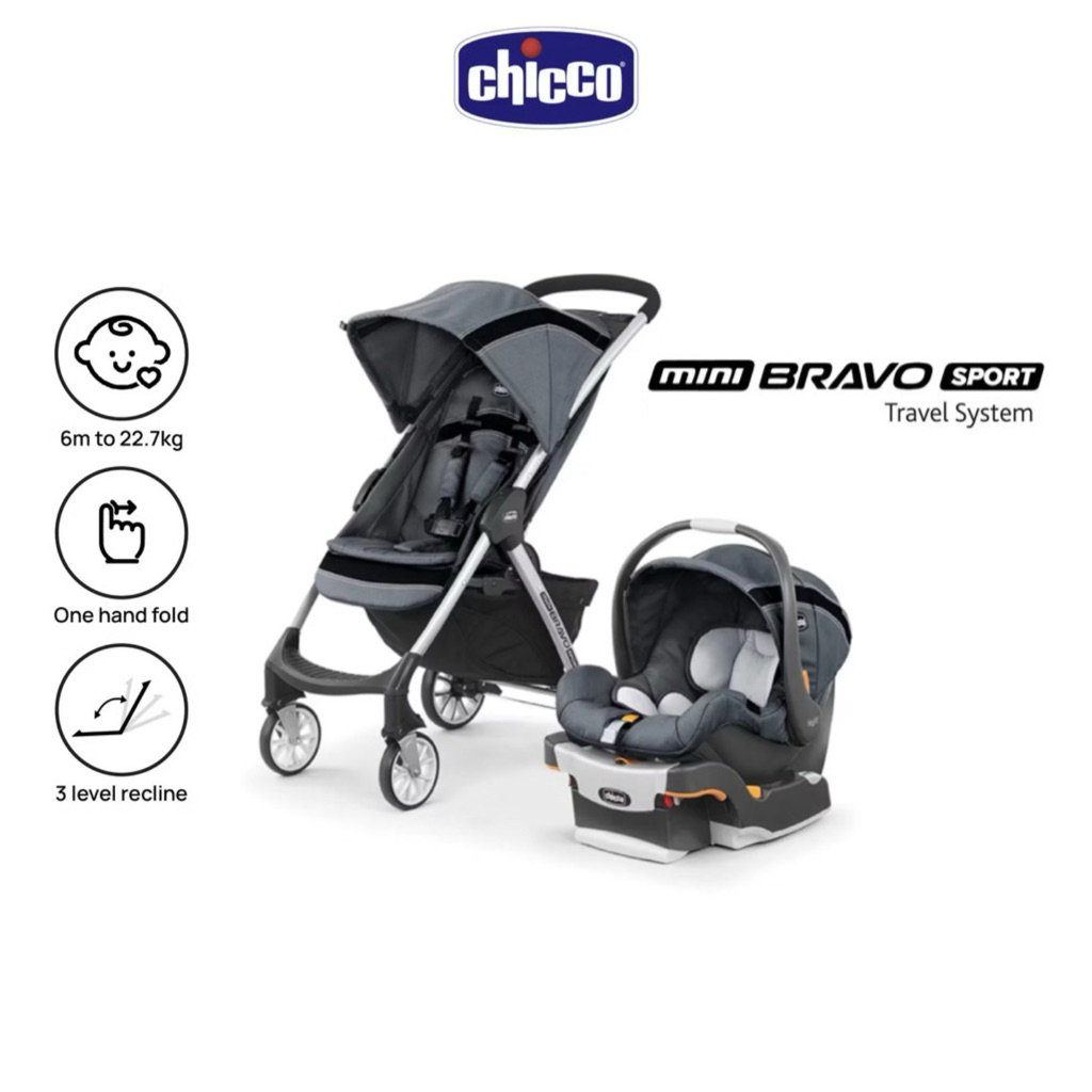 Chicco Mini Bravo Sport Travel System Stroller and Car Seat (Carbon ...