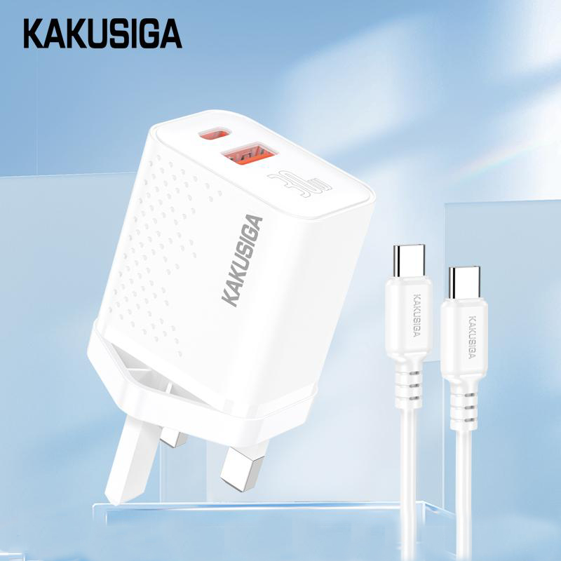 KAKUSIGA PD30W QC30 Fast Charger and Cable UK Plug Type C to Lightning ...