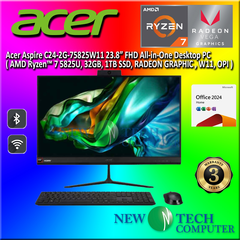 Acer AIO Aspire C24-2G-75825W11 AMD Ryzen™ 7 5825U 32GB 1TB SSD AMD ...