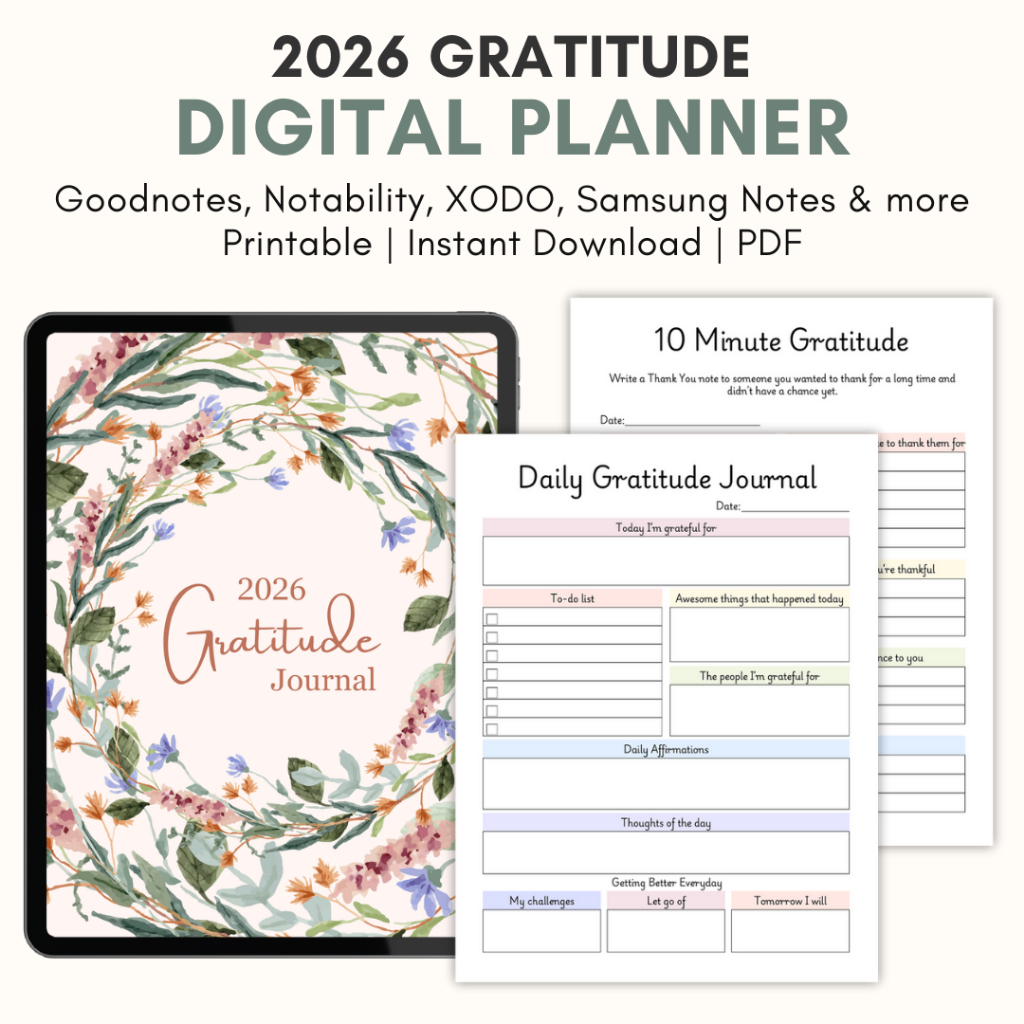 [DIGITAL PRODUCT] 2026 Gratitude Planner | Daily Positive Mind Journal ...