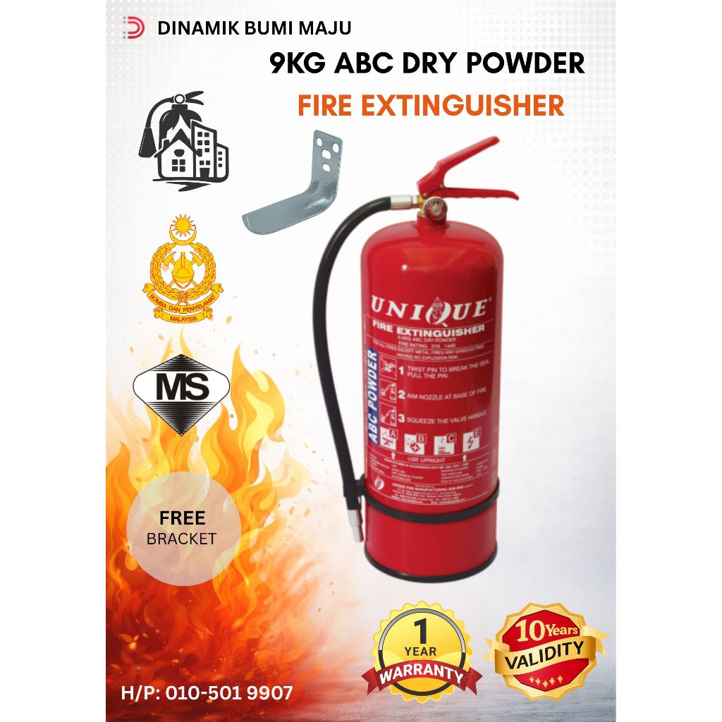 9kg ABC Dry Powder Fire Extinguisher | Home Safety Use | Unique Fire ...
