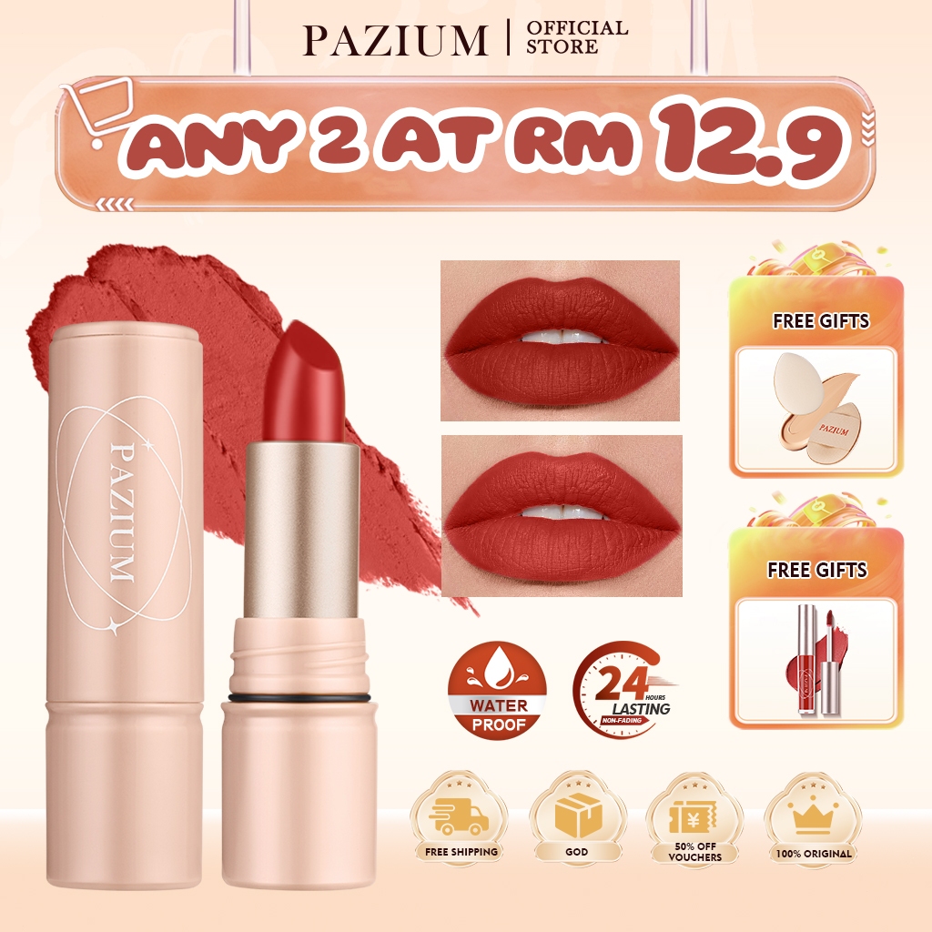 PAZIUM Lipstick Matte Waterproof Long-Lasting Velvet Lipstick Easy To ...