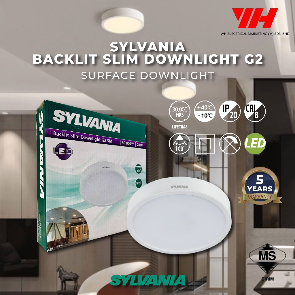 SYLVANIA BACKLIT SLIM LED SURFACE DOWNLIGHT G2 | WARM WHITE/COOLWHITE ...