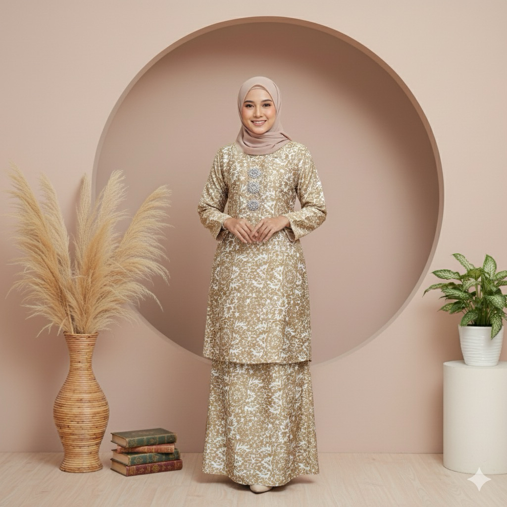 DAHLIA BAJU KURUNG JOHOR BERPESAK {Kain Susun Tepi} Printed Corak ...