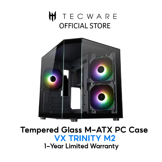 TECWARE VX TRINITY M2 TEMPERED GLASS M-ATX PC CASE WITH 3*120mm ARGB ...
