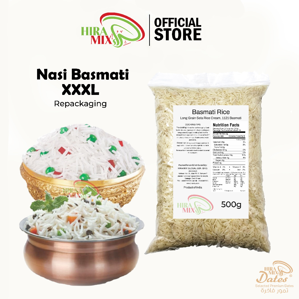 Nasi Basmati XXXL Long Grain Rice Nasi Briyani Mandy Repacking 500g ...