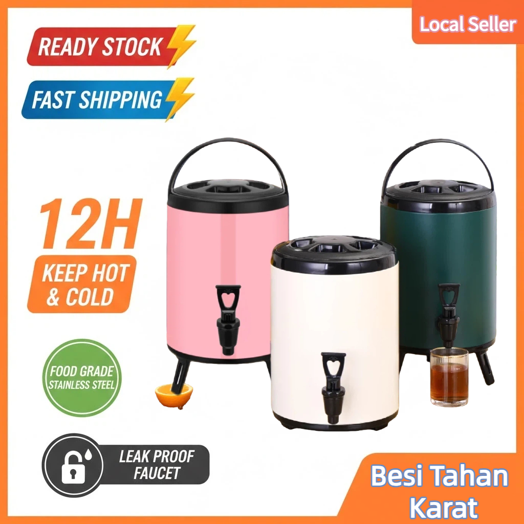 [Macaron] 6L-14L Stainless Steel Milk Tea Bucket Insulated Thermos ...