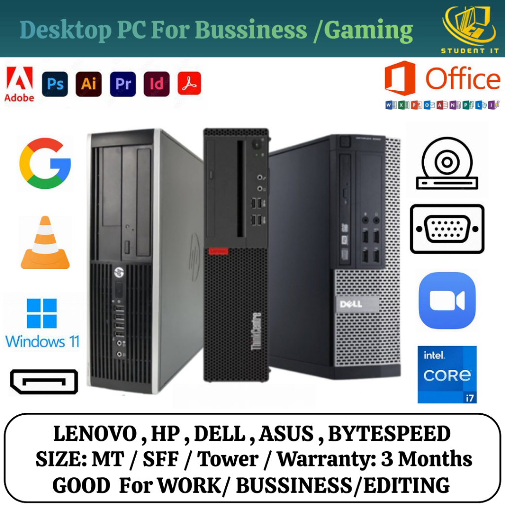 (USED) Desktop PC Intel i5/i7 2nd, 3rd, 6th, 7th, 8th Gen For Office ...