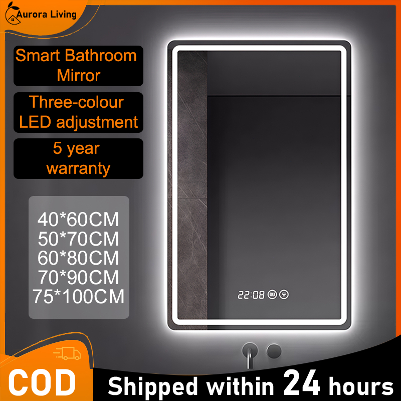 Smart LED Bathroom Mirror 3-Color Dimmable Lighting Defogging Function ...