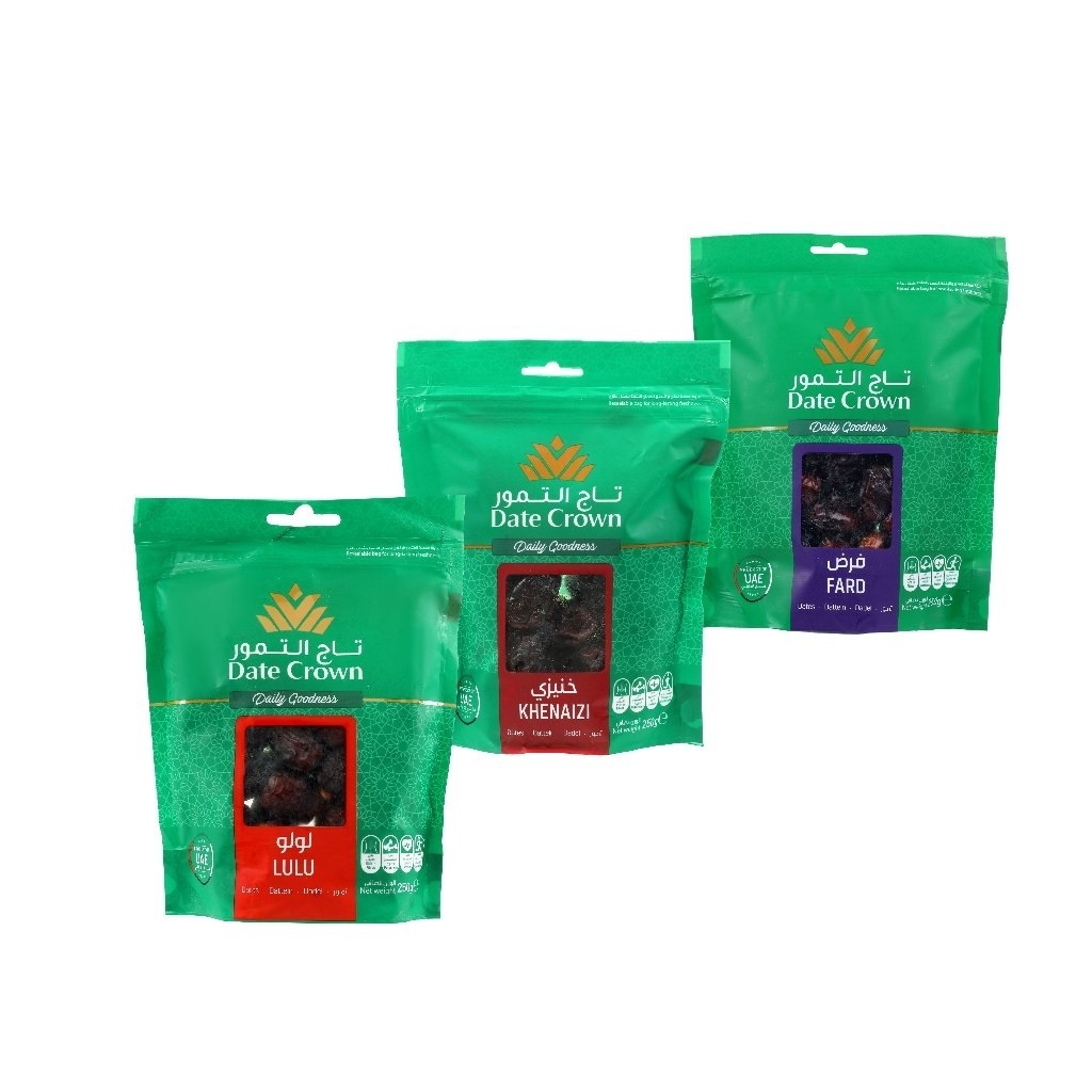 DATE CROWN Premium Emirates Dates (250g Packet/500g Box) Assorted ...