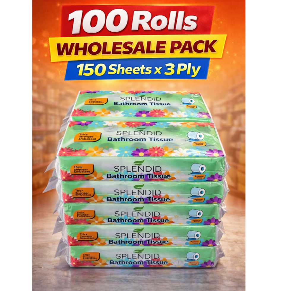 (100 Rolls) Splendid Toilet Paper Tissue Roll Bathroom Tissue 4500 Pcs ...