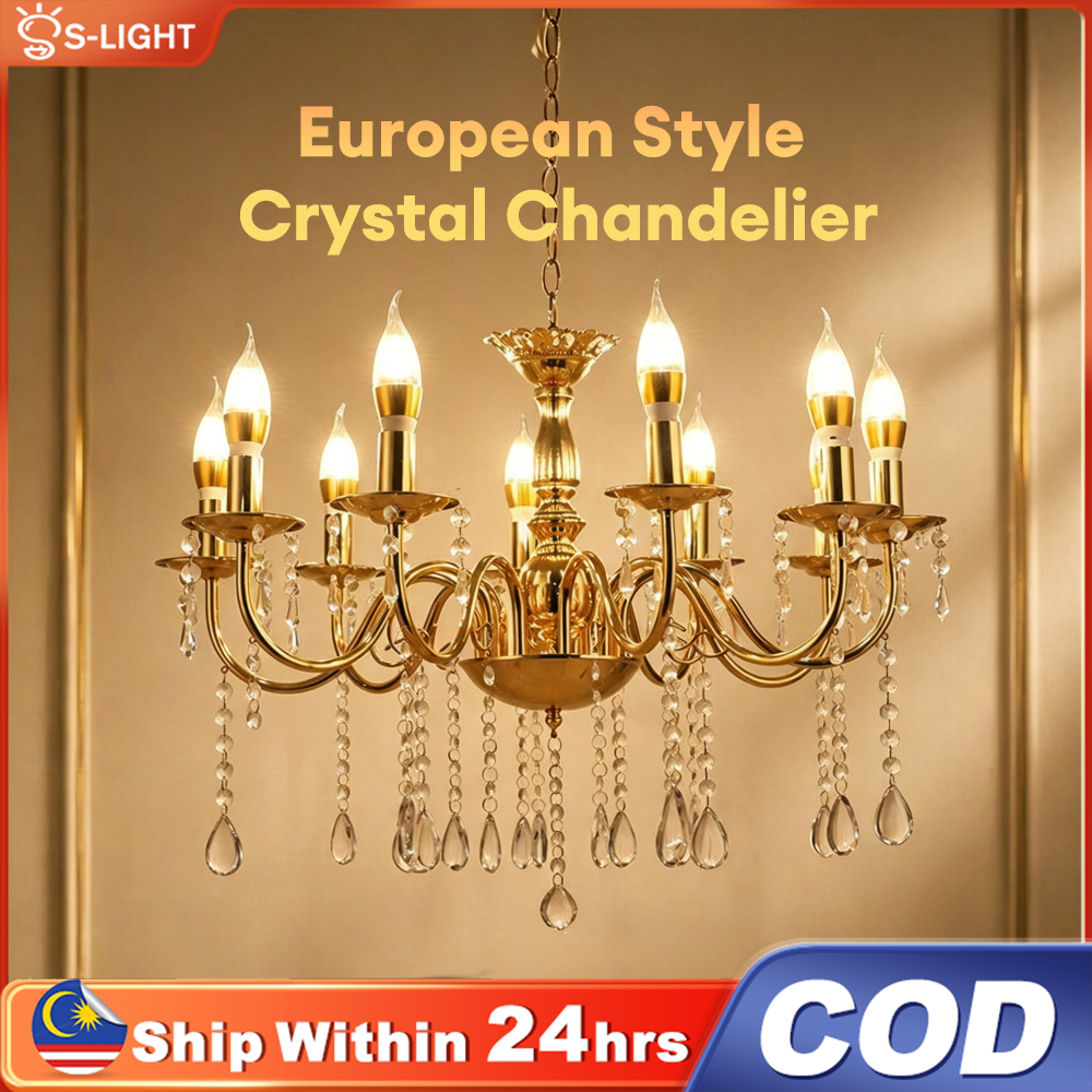 6/8/12 LED Bulb Luxury Gold/Sliver Chandelier K9 Crystal Lampu ceiling ...
