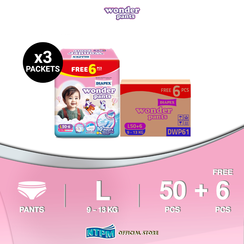 (DWP61) Diapex Wonder Pants L Super Jumbo (50's + 4's) x 3 Packets ...