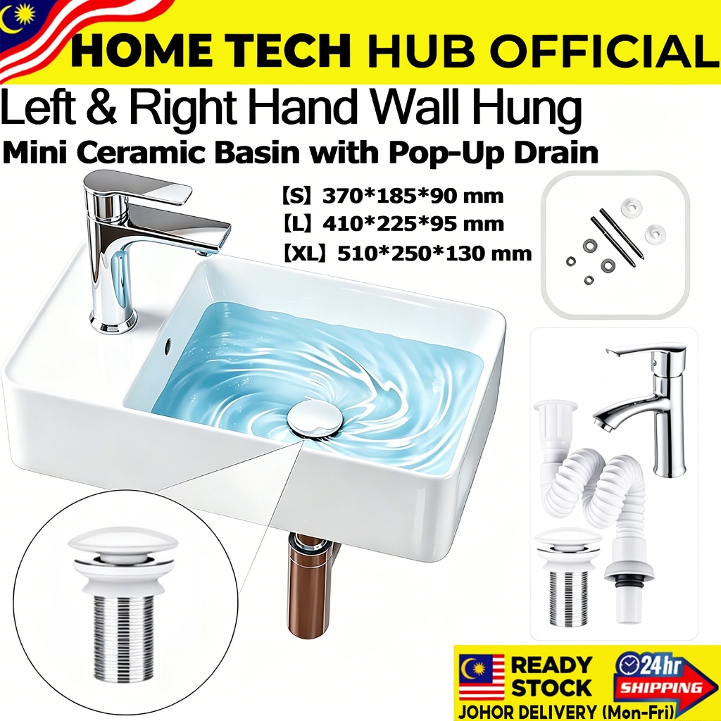 Toilet Wash Basin Sinki Kecil Bilik Air Mini Ceramic Wall Hung Sink ...