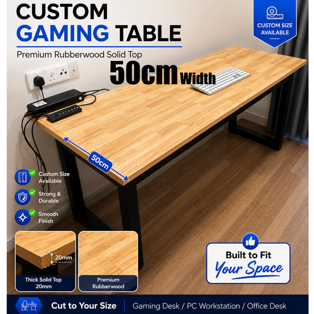 Meja Gaming Kayu Solid Rubberwood Custom Size Gaming Table Desk Meja PC ...