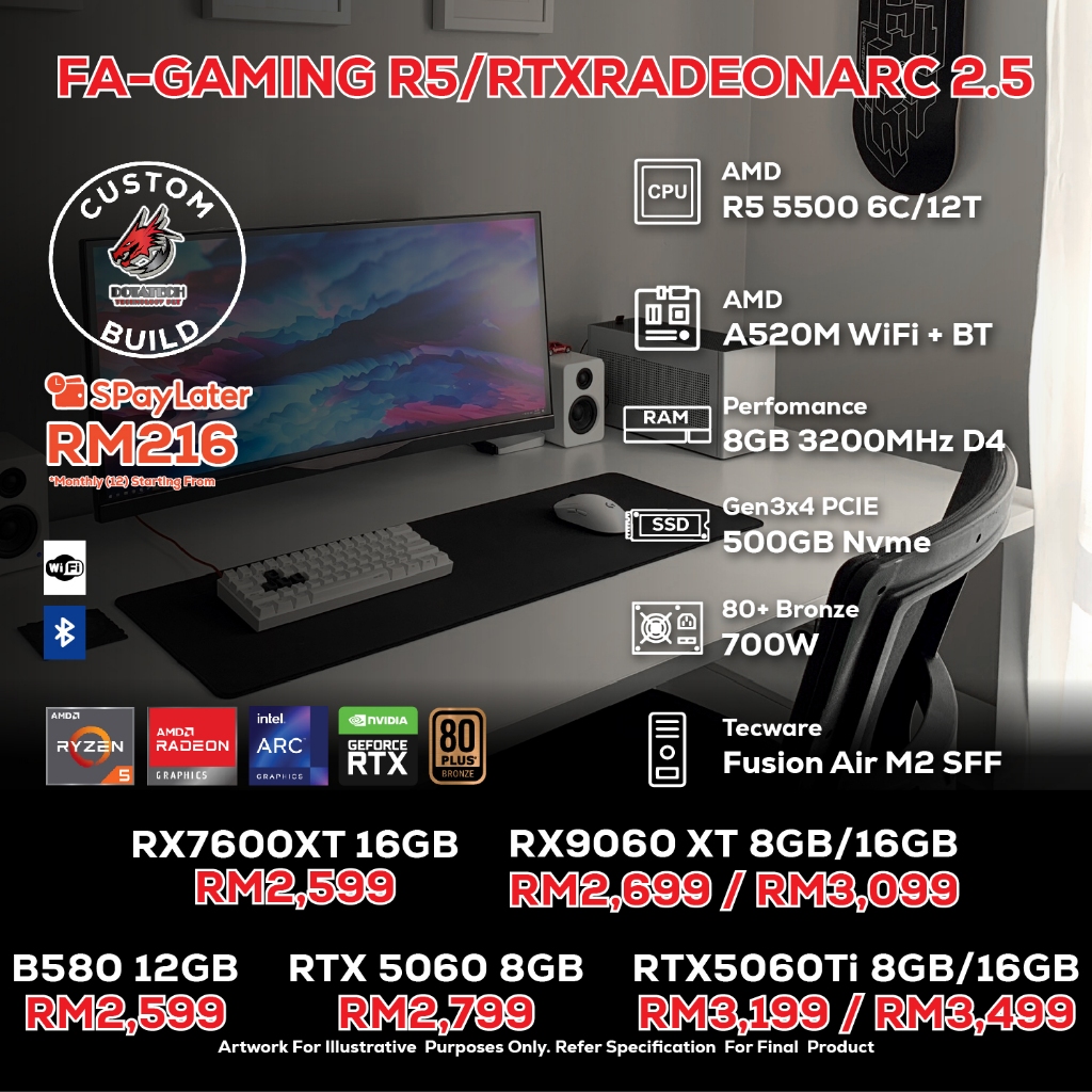 # DOTATECH FA-GAMING R5/RTXRADEONARC 2.5 - CUSTOM PC GAMING PACKAGE # R5 5500 + GPU Option(s ...