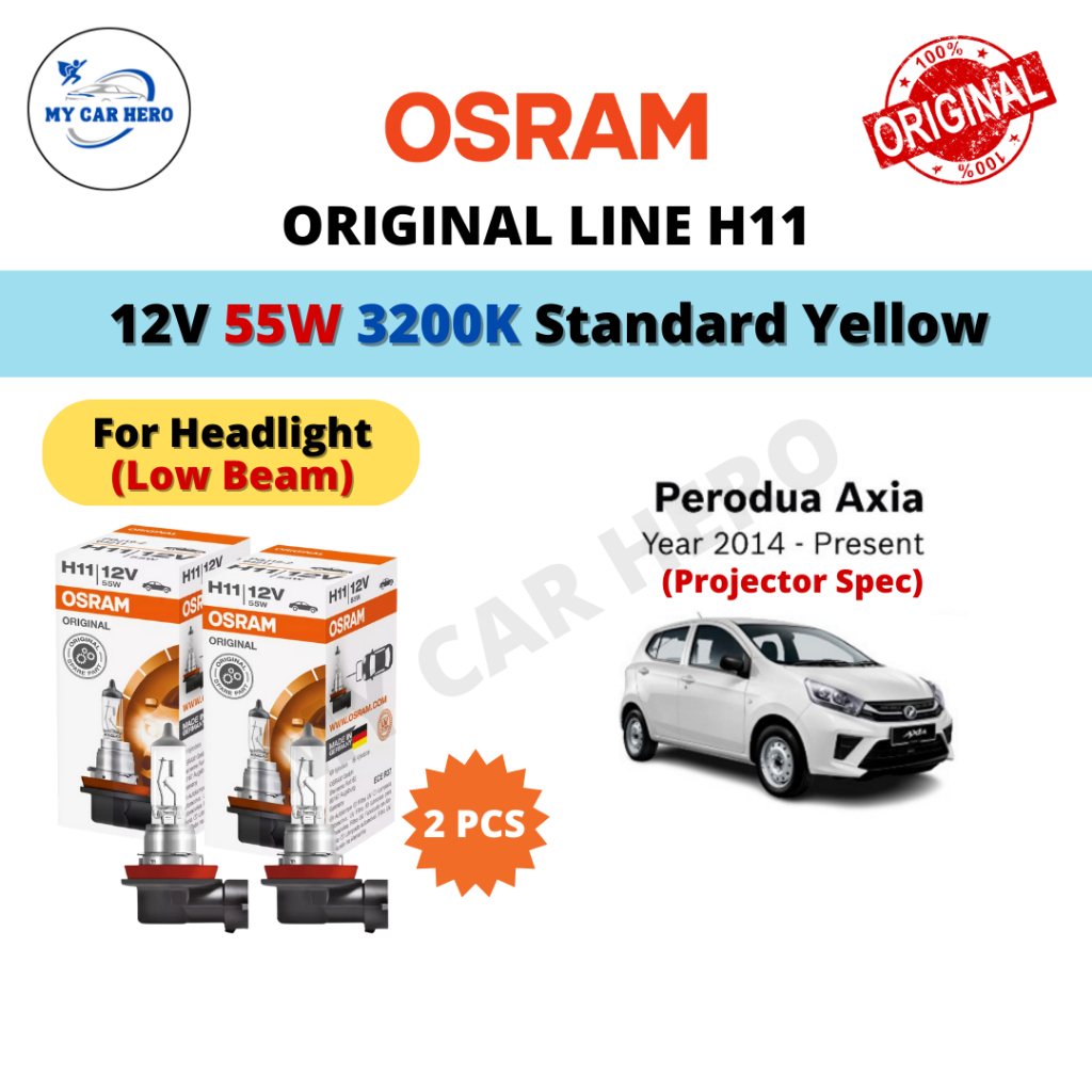 OSRAM Original Line H11 Halogen Low Beam Headlamp Bulb (2pcs) 12V 55W ...