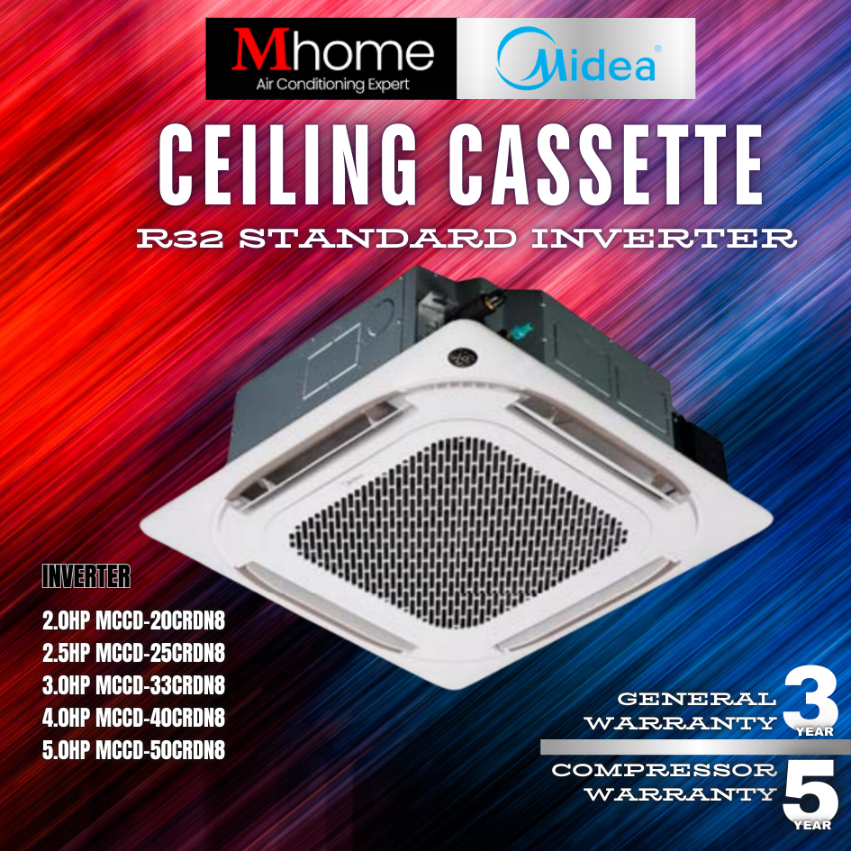 Penyaman Udara Siling Kaset MIDEA R32 Inverter (MCCD-CRDN8) – Tanpa ...
