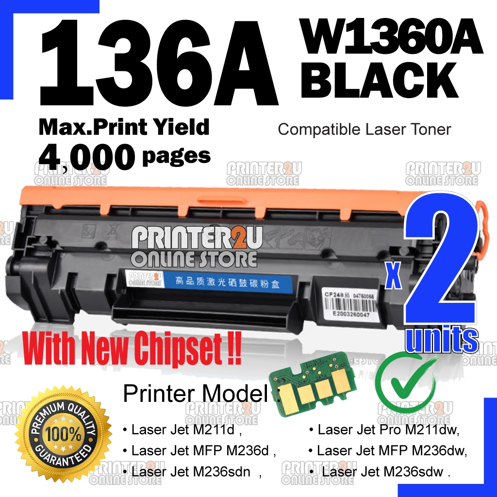 2x W1360X Cartridge Compatible to H* W1360A H*136A 136A for H* LaserJet ...